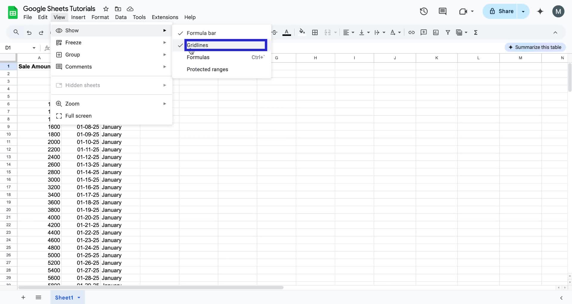 How to Remove Gridlines in Google Sheets? - Google Sheets Tutorials