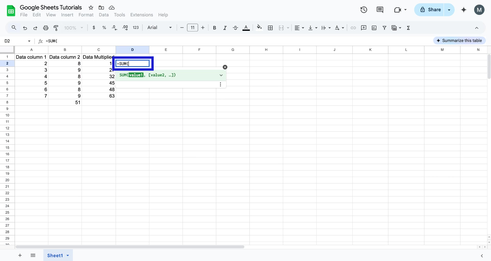 How to Sum a Column in Google Sheets? - Google Sheets Tutorials