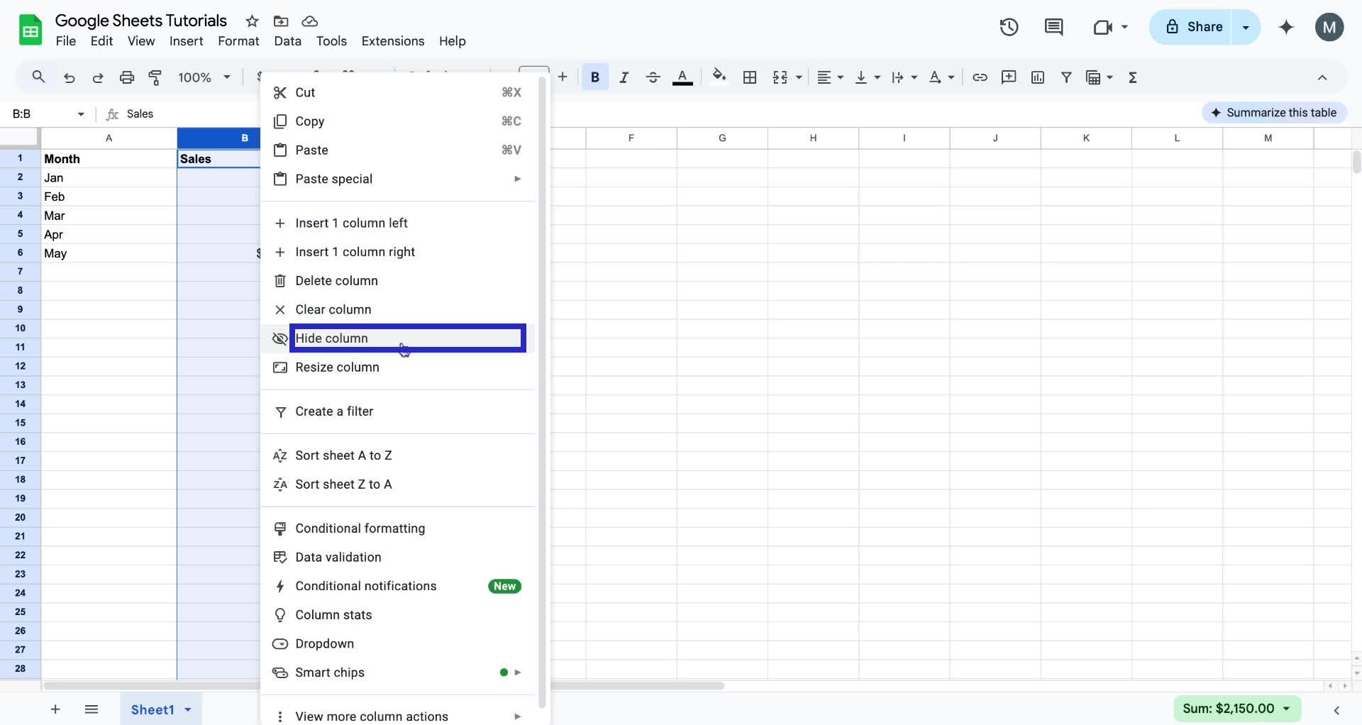 How to Hide Columns in Google Sheets? - Google Sheets Tutorials
