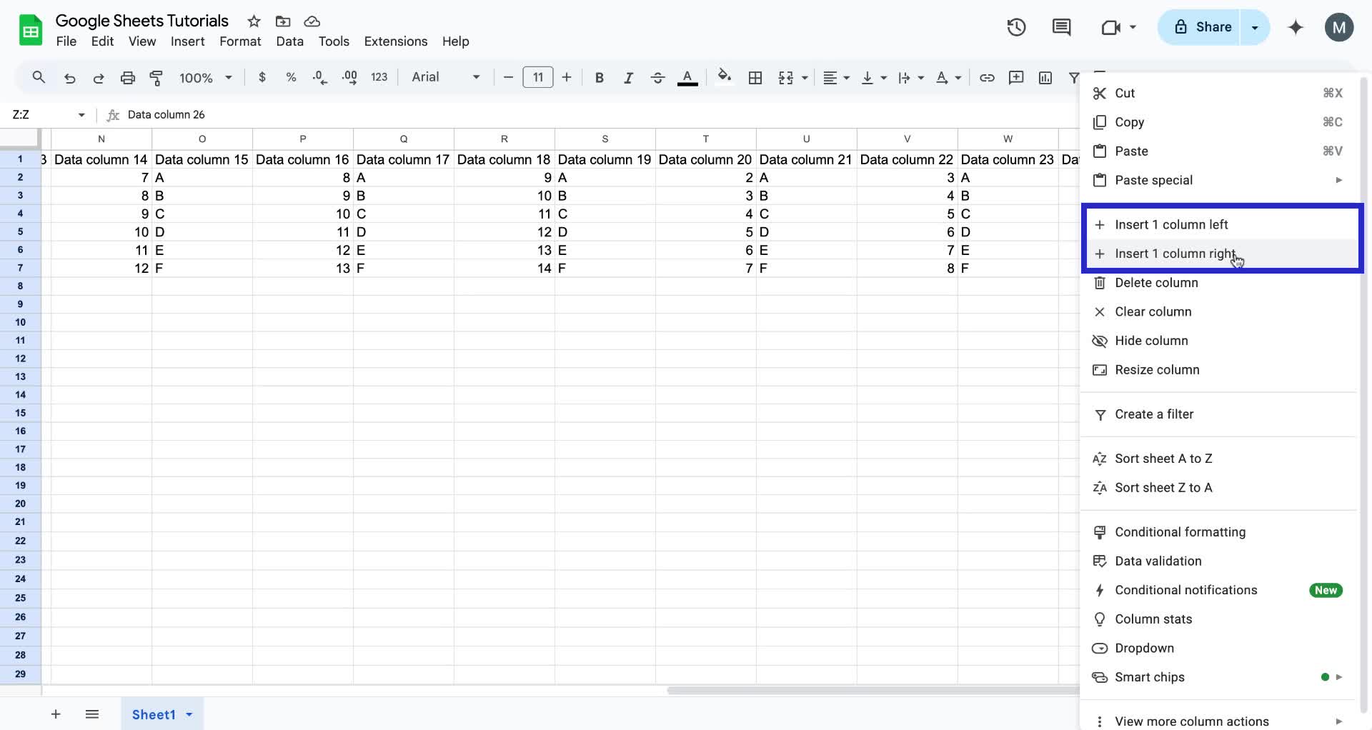 How to Add Columns in Google Sheets? - Google Sheets Tutorials