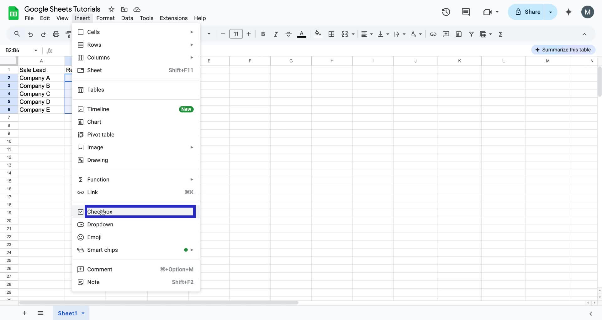 How to Add a Checkbox in Google Sheets? - Google Sheets Tutorials