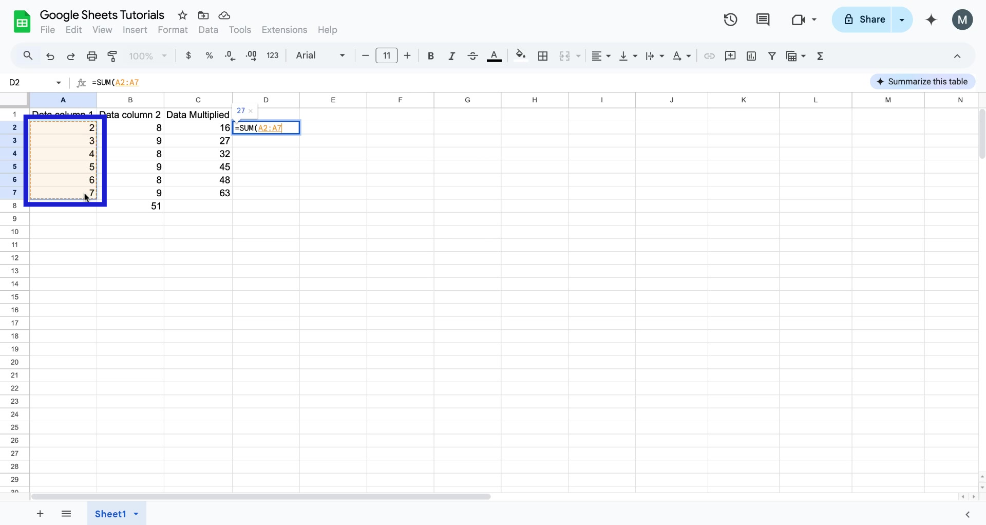 How to Sum a Column in Google Sheets? - Google Sheets Tutorials